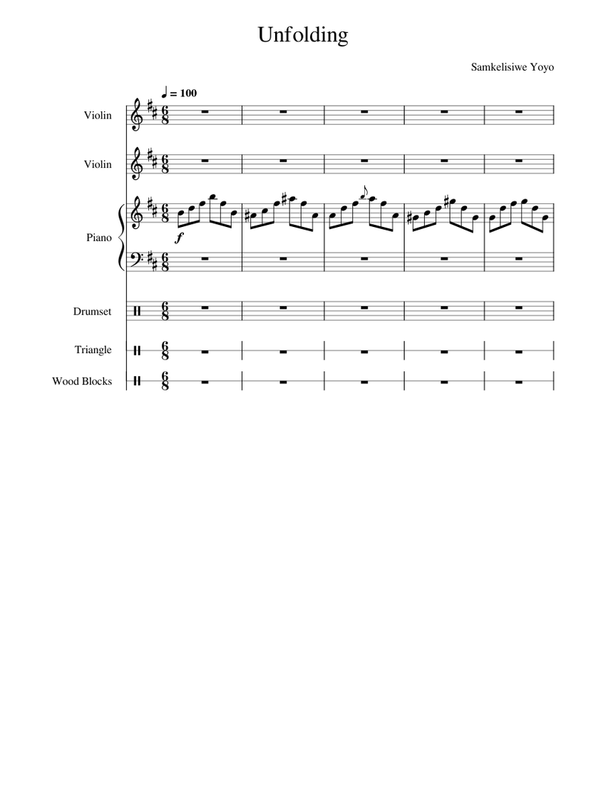Unfolding Sheet music for Piano, Violin, Drum group, Triangle & more ...