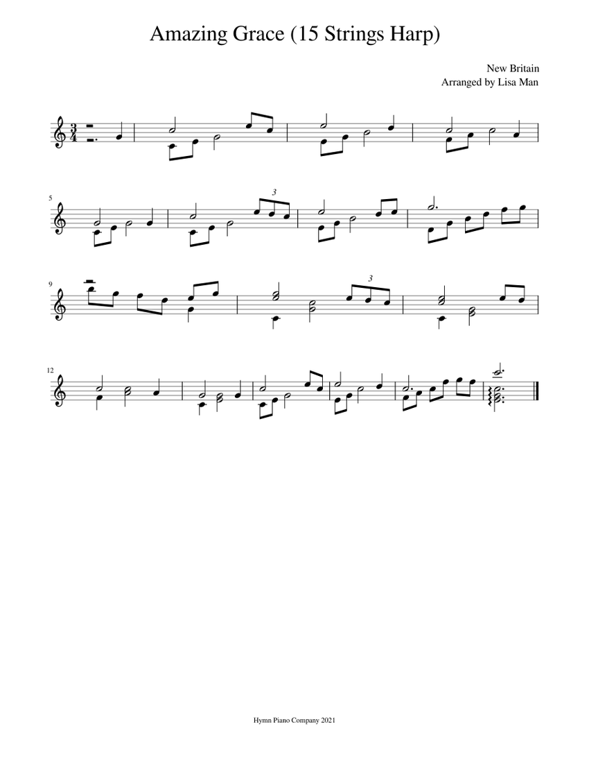 Amazing_Grace_(15_Strings_Harp) Sheet music for Piano (Solo) Easy ...