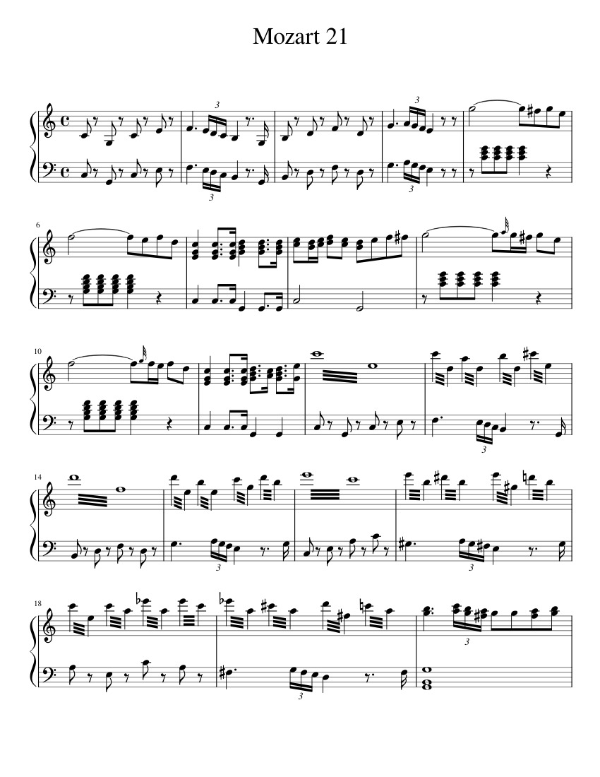 Piano Concerto No. 21, Mvt. 1 arranged for solo piano (Mozart) Sheet ...
