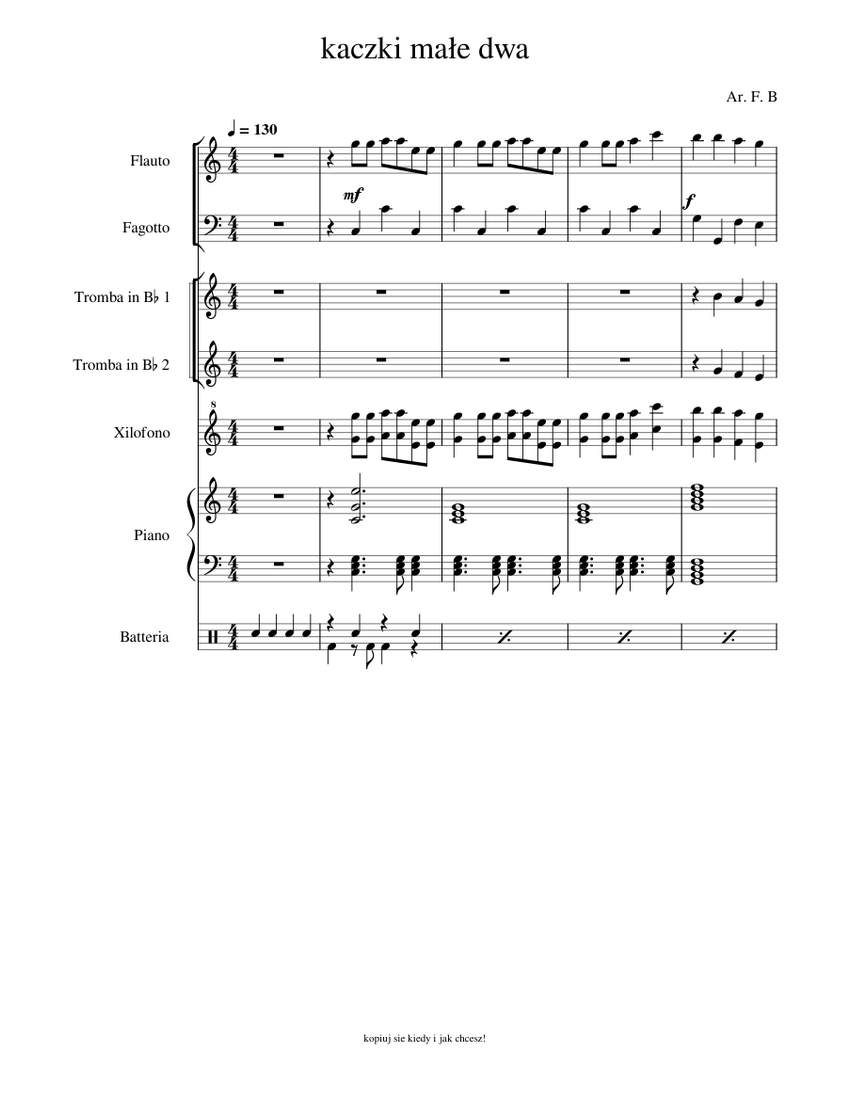 duck song Sheet Music for Piano, Flute, Bassoon, Trumpet in b-flat ...