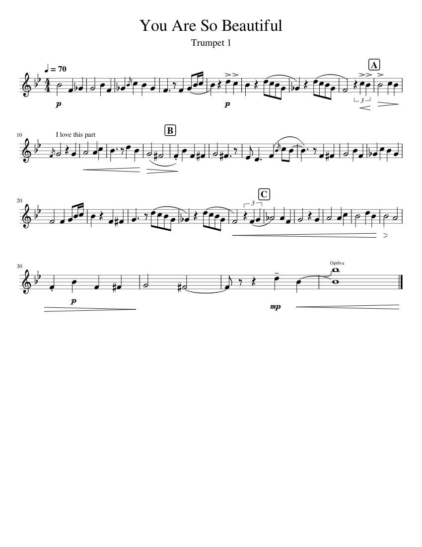 You Are So Beautiful Trumpet 1 Sheet Music for Trumpet in b-flat (Solo) | MuseScore.com