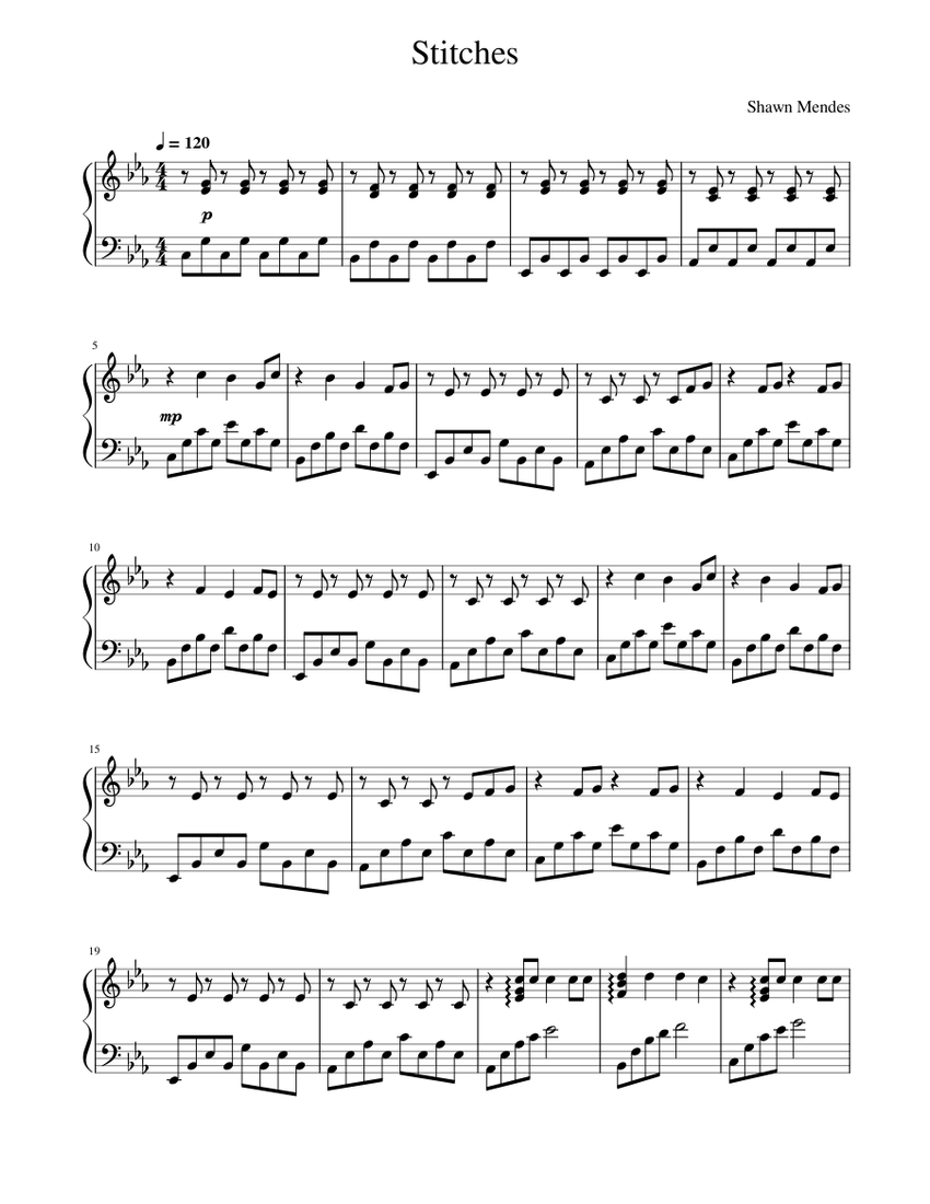 Stitches by Shawn Mendes Sheet Music for Piano (Solo) | MuseScore.com
