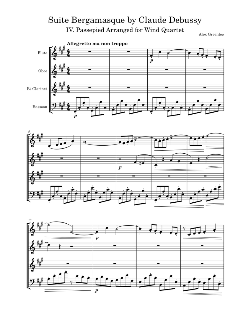 Suite Bergamasque, IV.Passepied-Claude_Debussy Sheet music for Flute ...