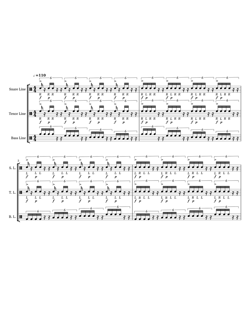 Paradiddle Breakdown Sheet music for Snare drum, Tenor drum, Bass drum ...