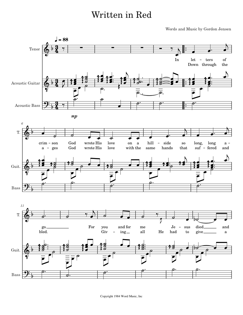 Written in Red Sheet music for Tenor, Guitar, Bass guitar (Mixed Trio ...
