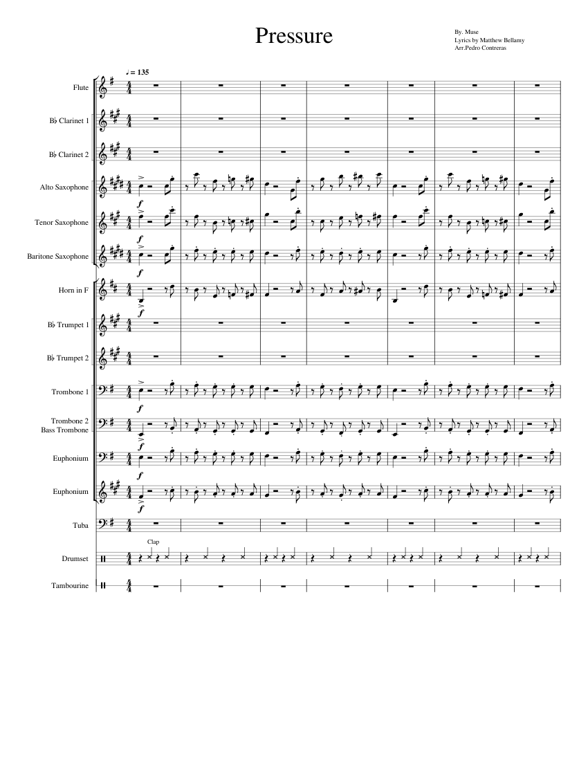 Pressure by Muse Sheet Music for Trombone, Euphonium, Tuba, Tambourine ...