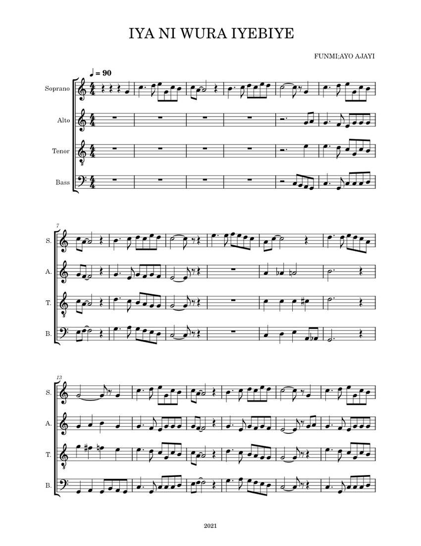 IYA NI WURA IYEBIYE Sheet Music for Soprano, Alto, Tenor, Bass voice ...