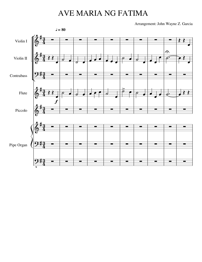 AVE MARIA NG FATIMA Sheet Music for Organ, Flute piccolo, Flute ...