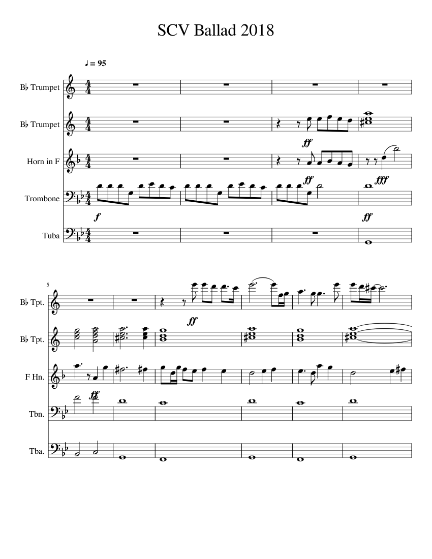 SCV Ballad 2018 Sheet Music for Trombone, Cornet, Tuba, Trumpet in b ...