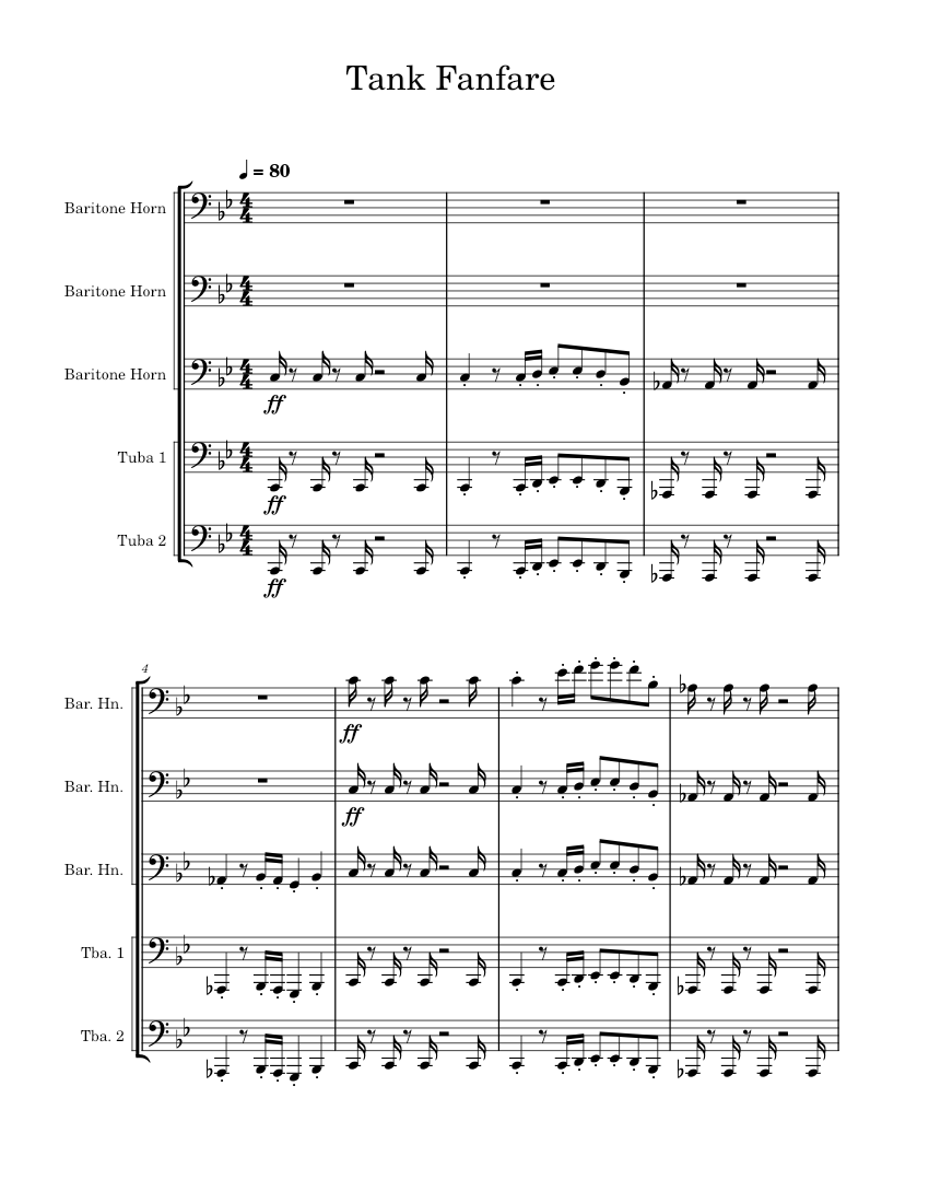 Tank Fanfare Sheet Music for Tuba, Baritone horn (Mixed Quintet ...