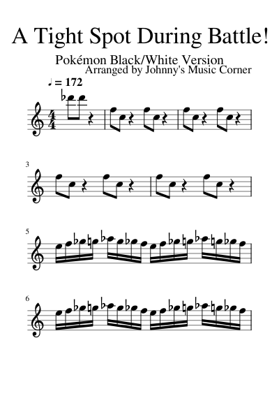 A Tight Spot During Battle!-Pokémon Black/White Version for Bb Clarinet ...
