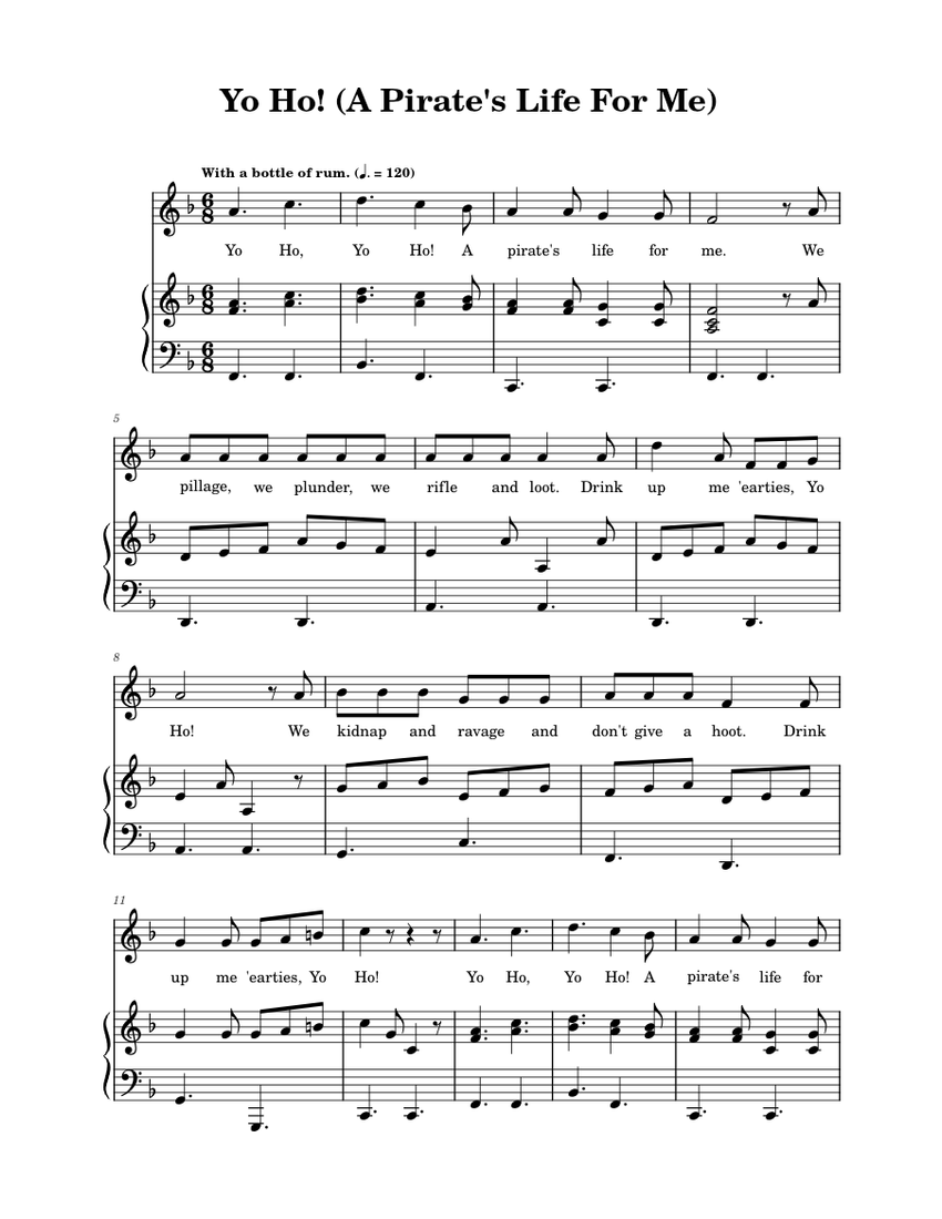Yo Ho! (A Pirate's Life For Me) Sheet Music for Piano (Piano-Voice ...