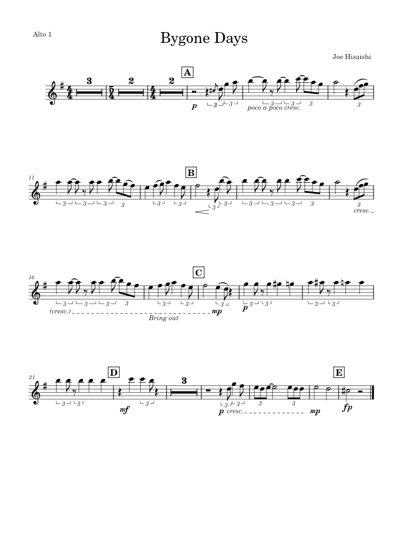 Bygone Days – Joe Hisaishi Bygone_Days_Alto_1 Sheet Music for Saxophone ...