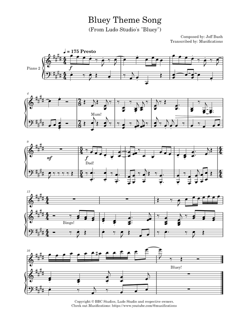 [UPDATED] Ludo Studio's Bluey Theme Song Sheet music for Piano (Solo ...