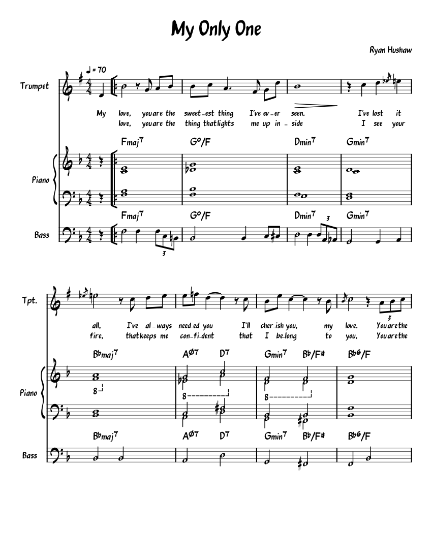 My Only One Sheet Music with Chords for Piano, Trumpet in b-flat, Bass ...