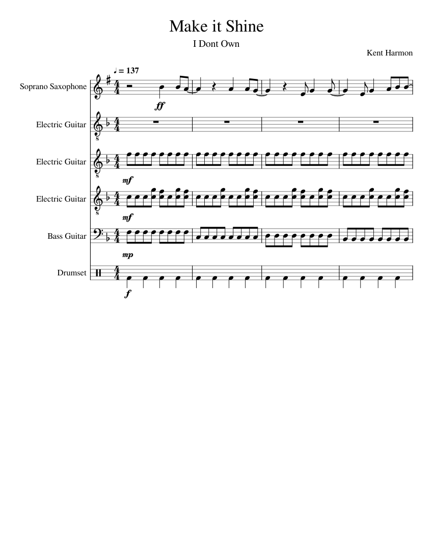 Make It Shine (Victorious) Sheet Music for Guitar, Bass guitar, Drum ...