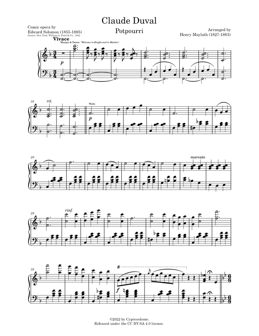 Claude Duval - Edward Solomon - Potpourri arranged by Henry Maylath ...