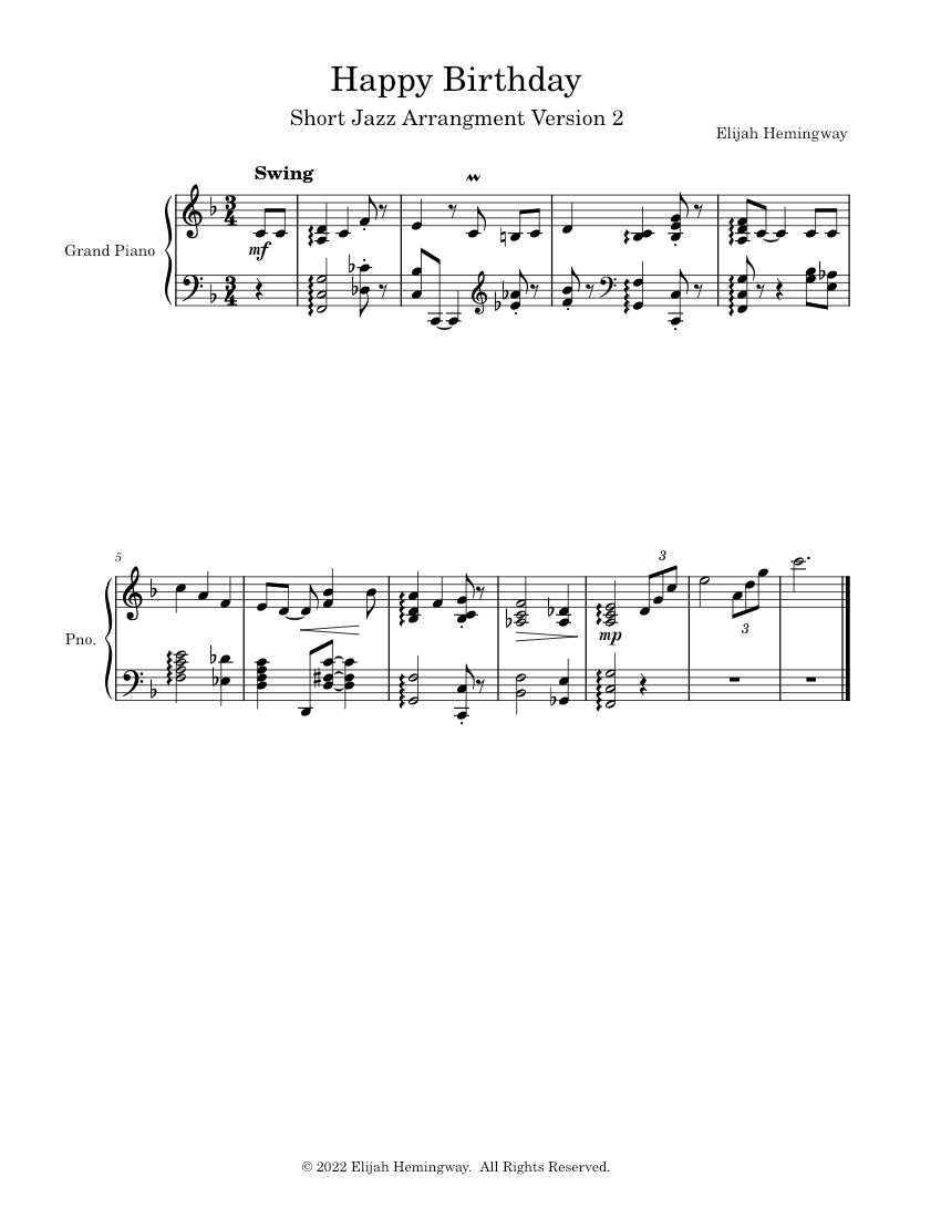 Happy Birthday for Jazz Piano (Version 2) – Misc Traditional - Arr ...