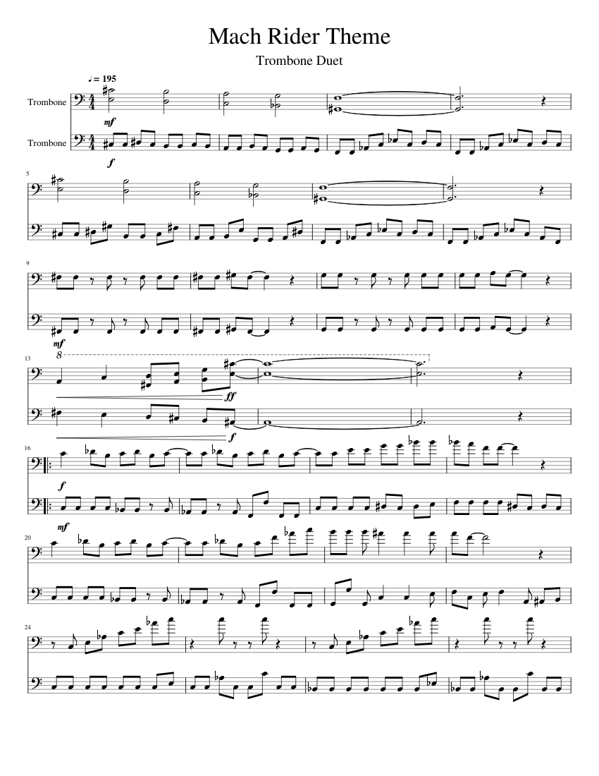 Super Smash Bros. Melee: Mach Rider Theme - Trombone Duet Sheet music ...