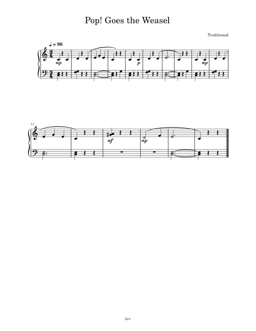 Pop goes the weasel – Misc Children Pop! Goes the Weasel Sheet Music for Piano (Solo) Easy ...