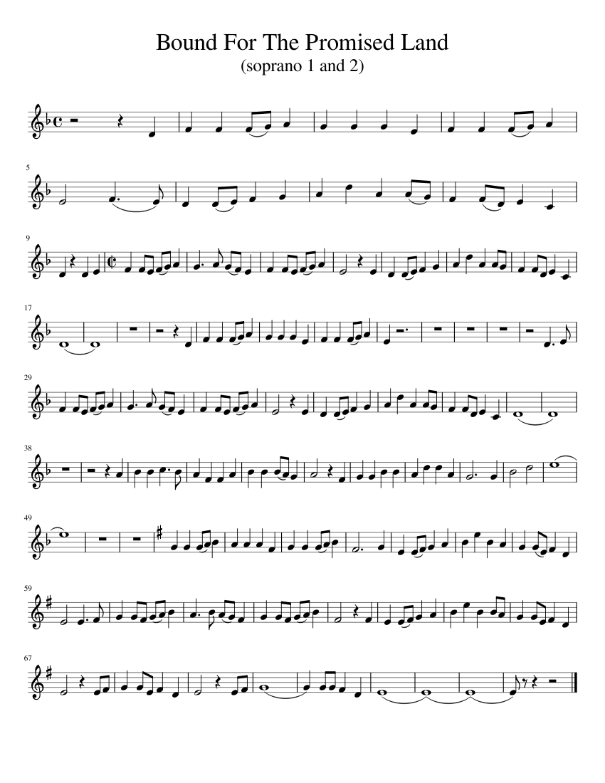 Bound For The Promised Land soprano 1 and 2 Sheet music for Piano (Solo ...