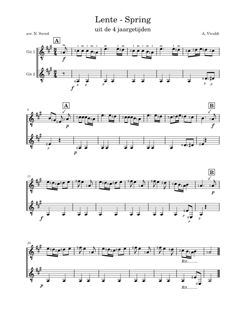 Spring – Antonio Vivaldi Sheet Music for Guitar (String Duet ...