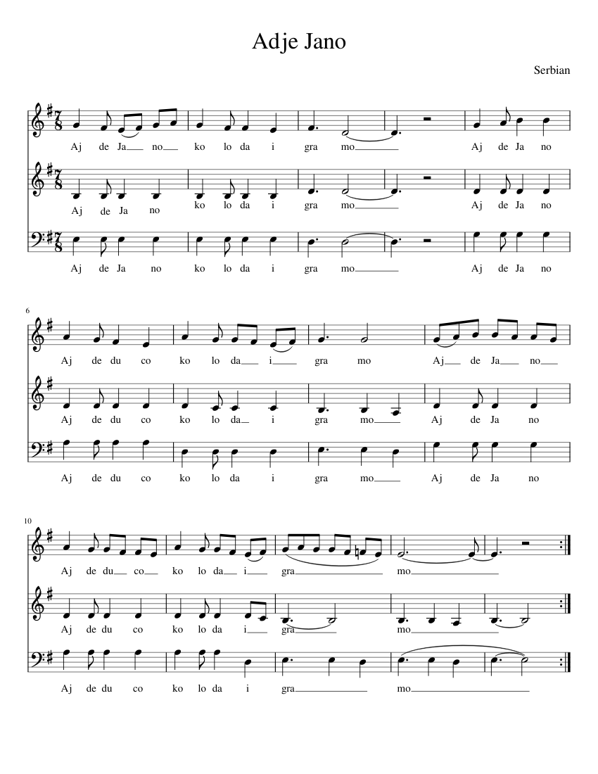Adje Jano (Serbian) Sheet music for Vocals (Choral) | Musescore.com