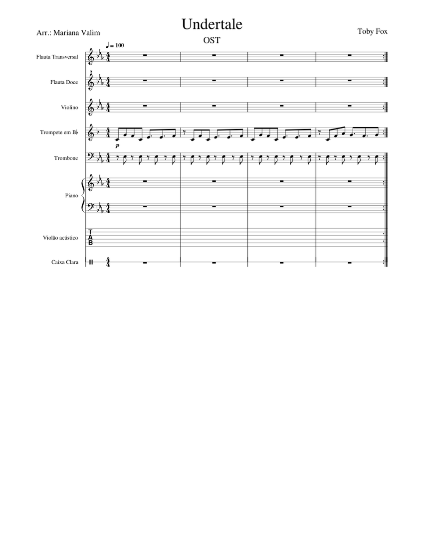 Undertale Bb Sheet music for Piano, Trombone, Flute, Trumpet in b-flat ...