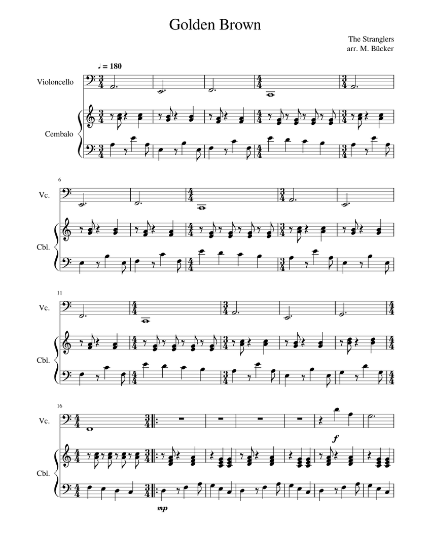 Golden Brown Sheet Music for Harpsichord, Cello (Mixed Duet ...