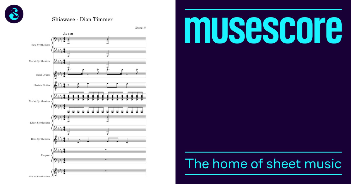 Shiawase - Dion Timmer (Short ver.) Sheet music for Piano, Timpani, Guitar, Bass guitar & more ...