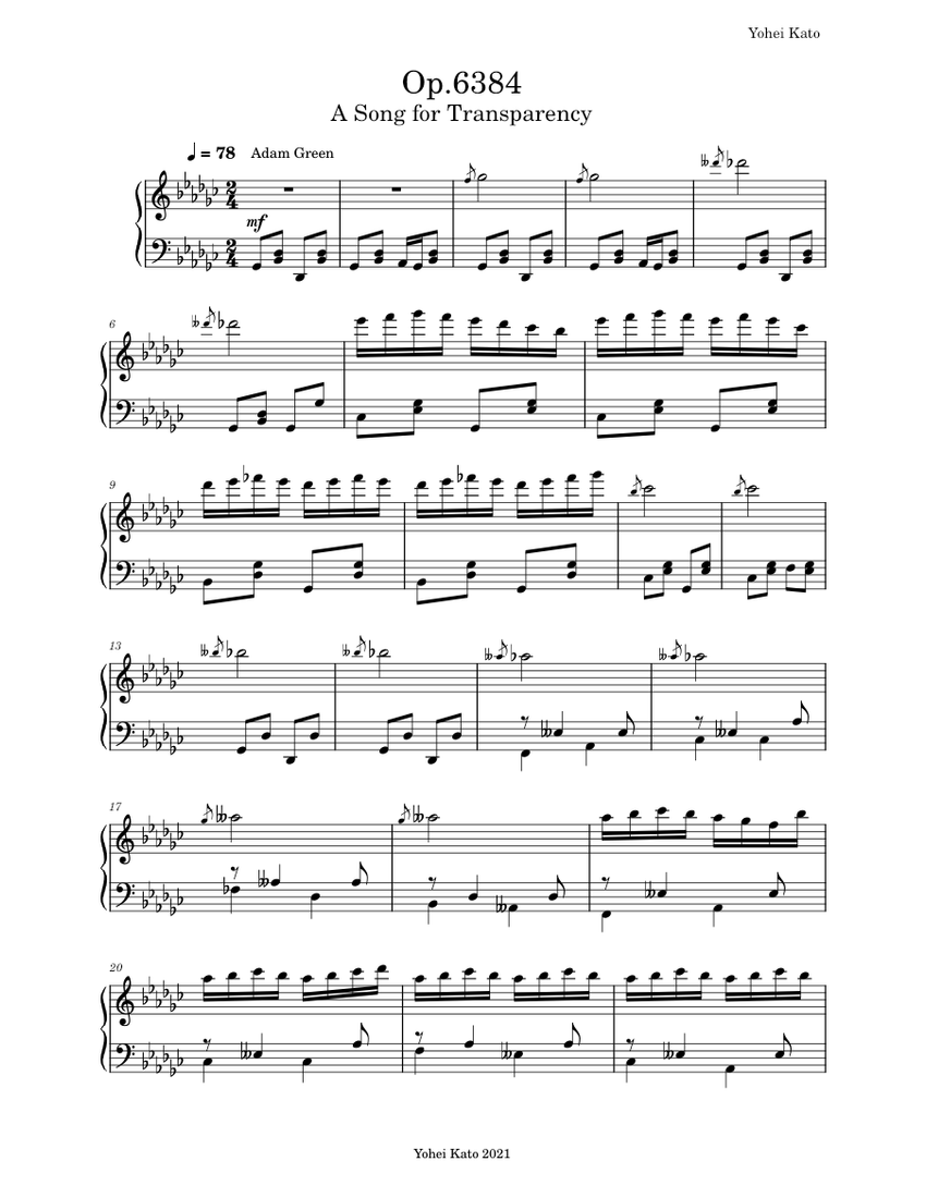 Op.6384 A Song for Transparency Sheet music for Piano (Solo ...