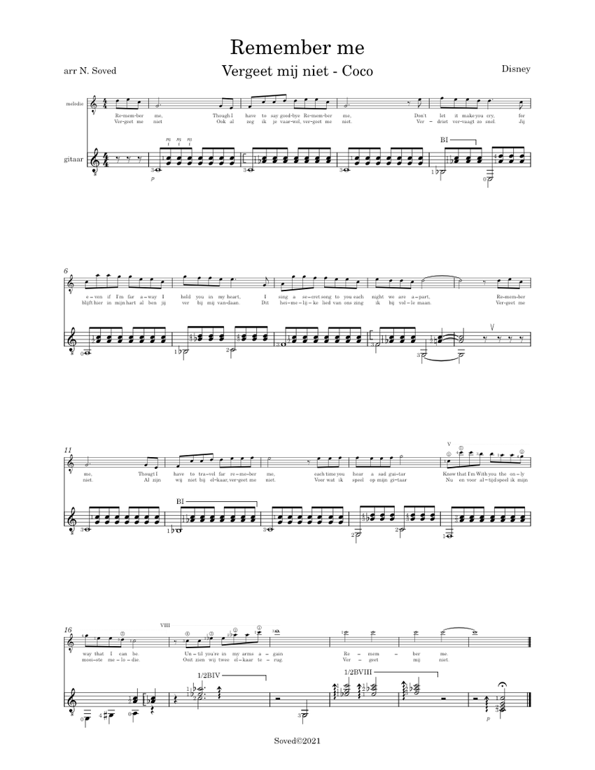 Remember Me – Misc Soundtrack Sheet music for Guitar (String Duet ...