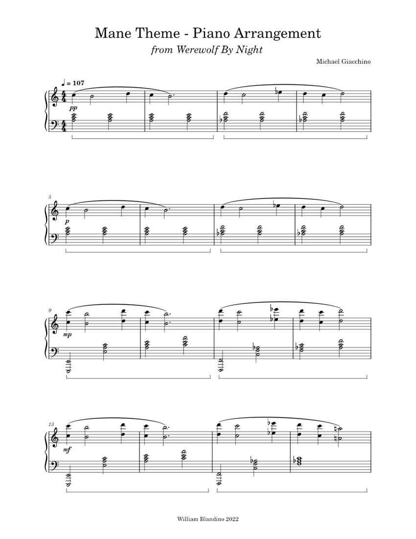 "Mane Theme - Piano Arrangement" from Werewolf By Night [2022 ...