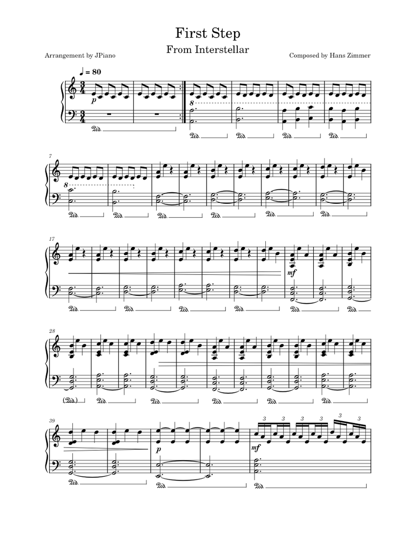 First Step - Interstellar Main Theme – Hans Zimmer Sheet Music for ...