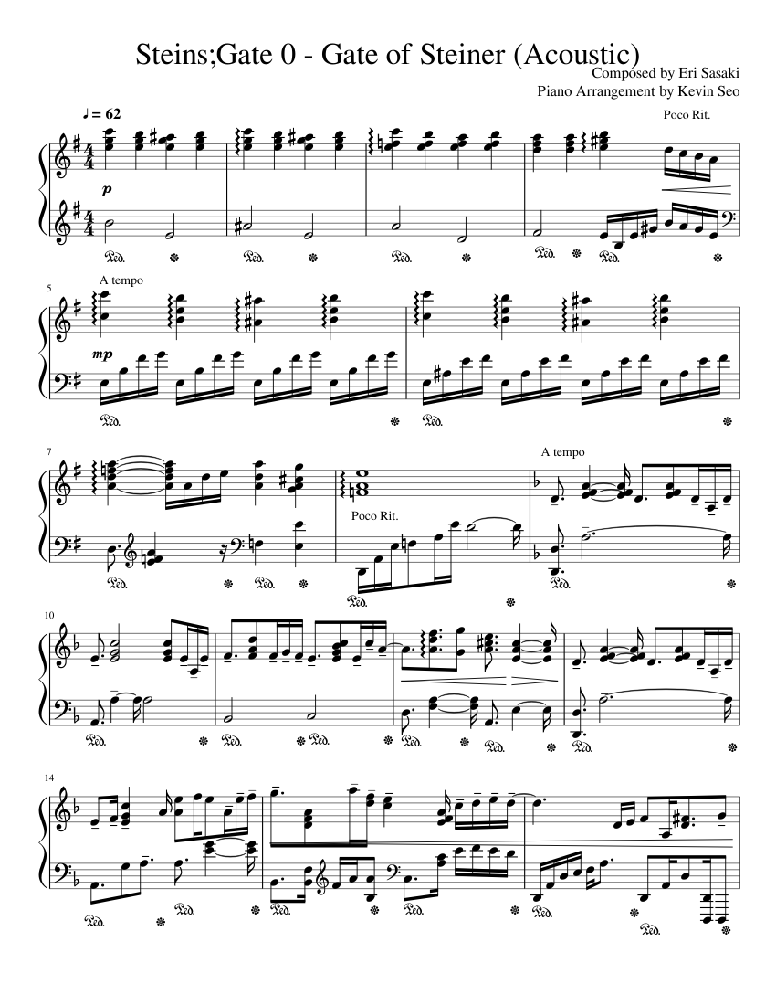 Steins;Gate 0 - Gate of Steiner (Acoustic) Sheet Music for Piano (Solo ...