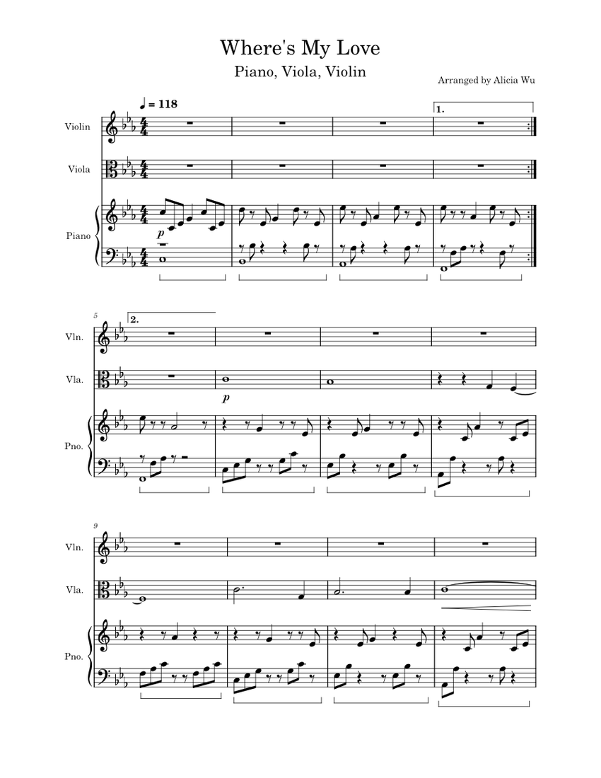 Where's My Love – SYML (Piano, Viola, Violin) Sheet Music for Piano ...