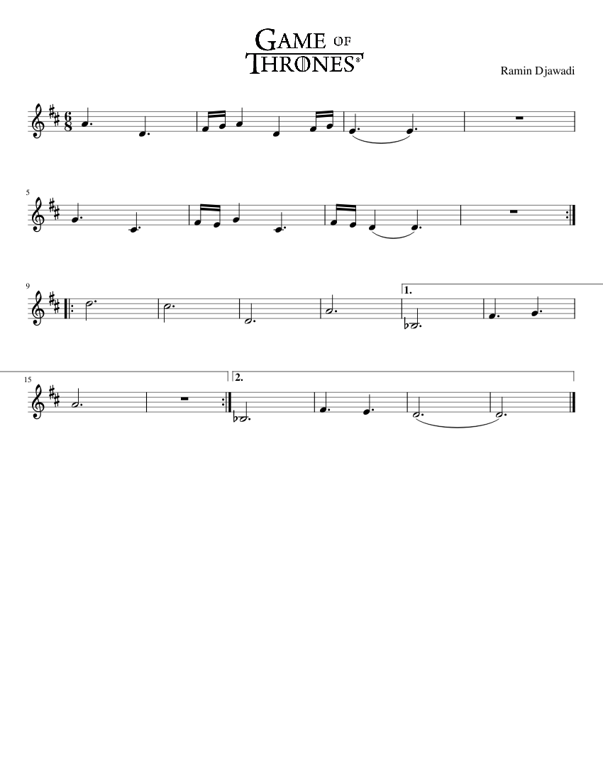 Game of Thrones theme for trumpet Sheet Music for Trumpet in b-flat ...