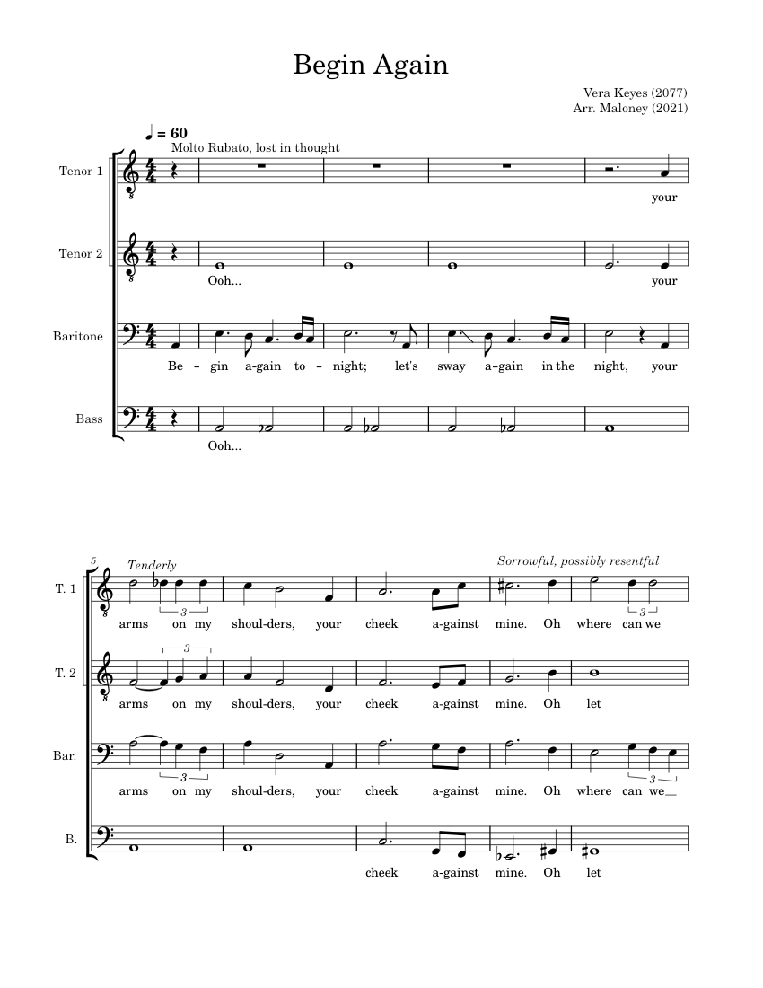 Begin Again (Barbershop Arrangement) Sheet music for Tenor, Bass voice ...