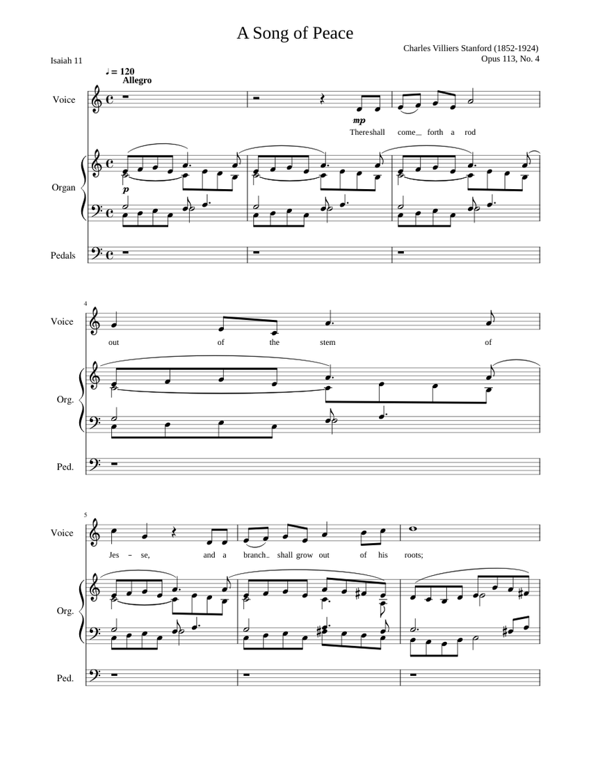 A Song of Peace - Charles Villiers Stanford Sheet Music for Organ ...