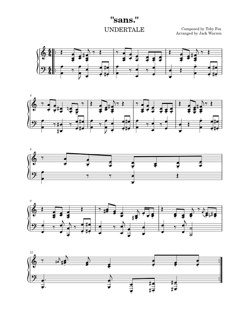 Sans – Toby Fox sans. - Undertale Sheet music for Piano (Solo) Easy ...