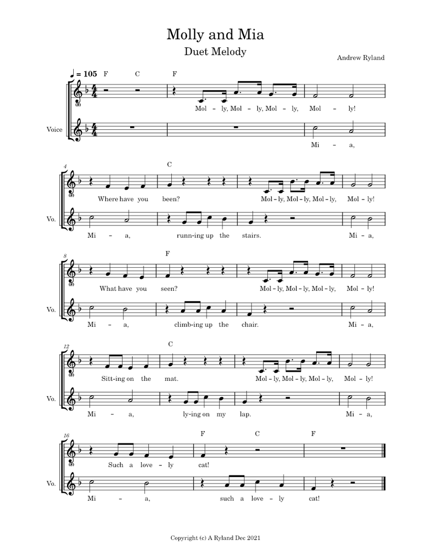 Molly and Mia 3 Melody - Andrew Ryland Sheet music for Vocals (Choral ...