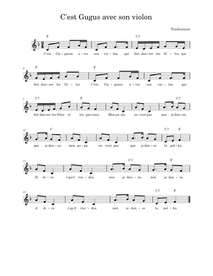 C'est Gugus avec son violon – Misc Traditional Sheet music for Piano ...