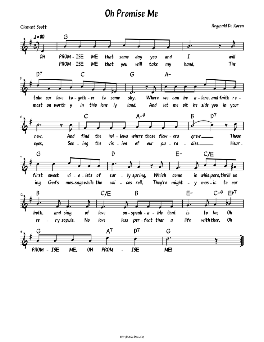 Oh Promise Me (Lead sheet with lyrics ) Sheet music for Piano (Solo ...