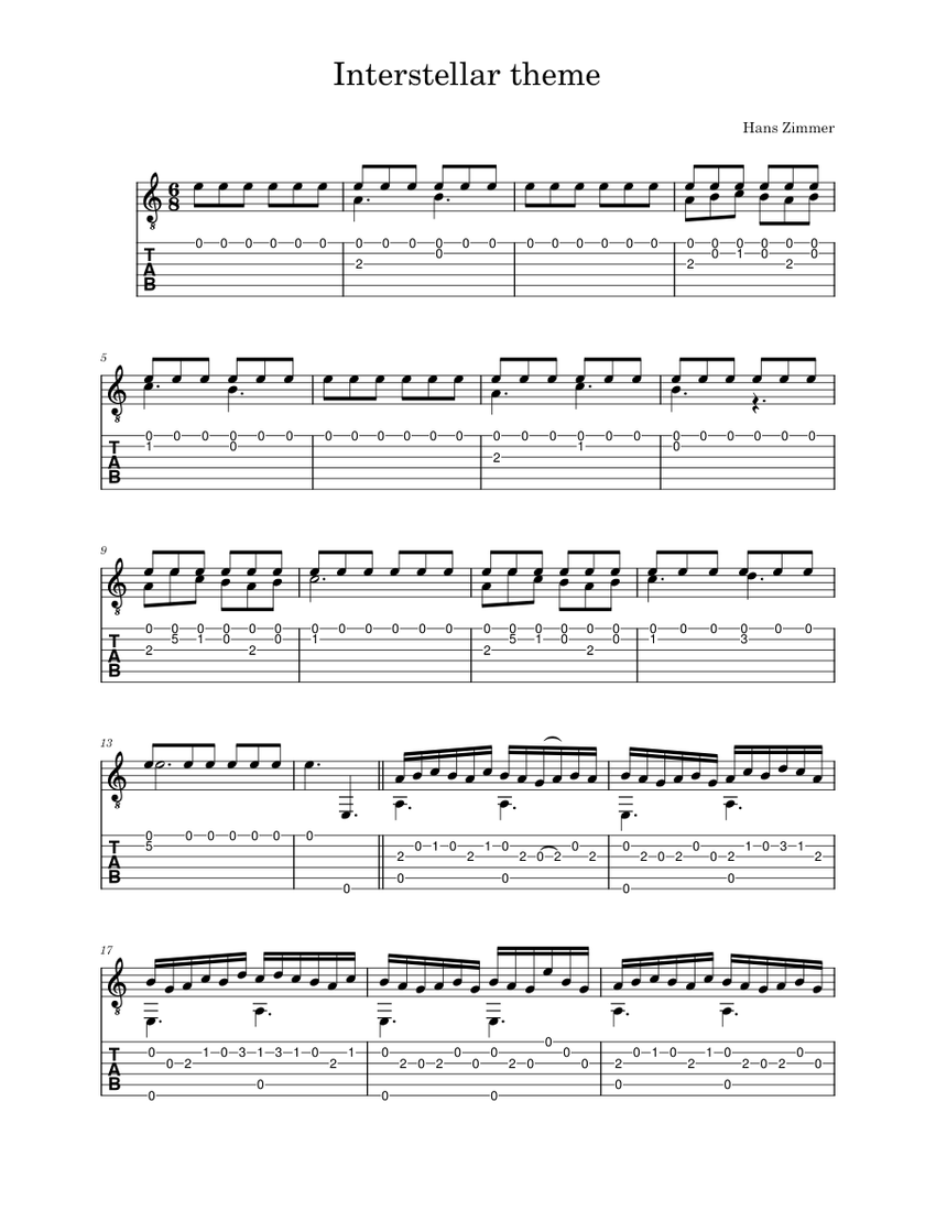 Interstellar_theme Sheet Music and Tab for Guitar (String Ensemble ...