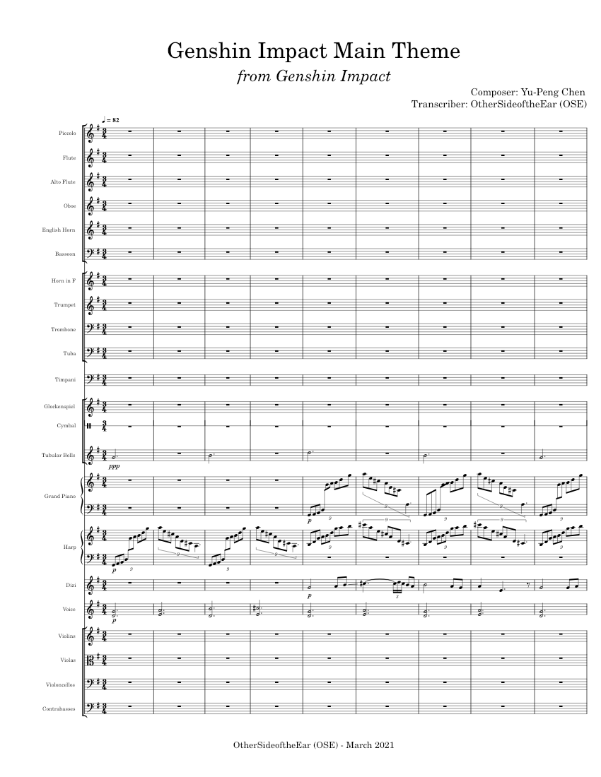 01. Genshin Impact Main Theme Sheet Music for Piano, Trombone, Tuba ...