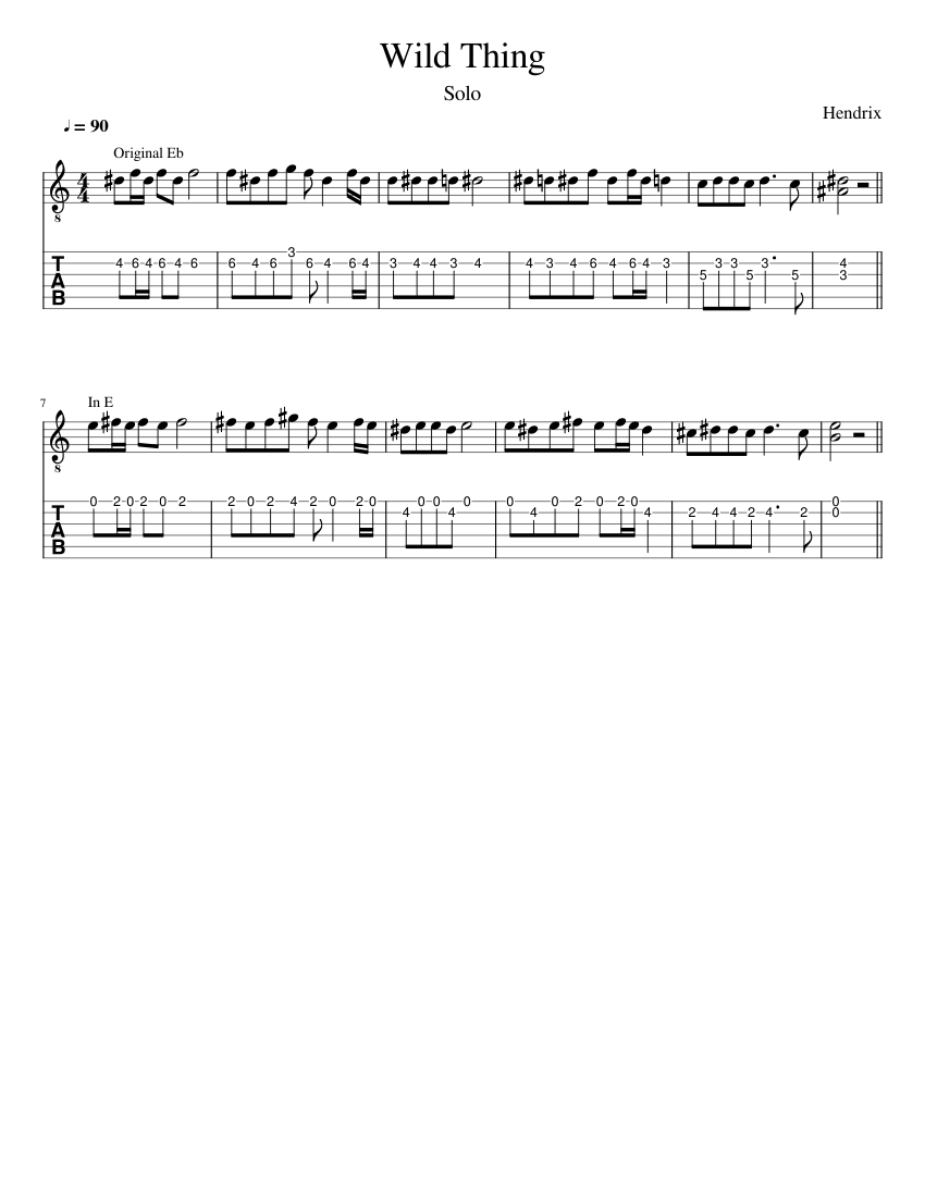 Wild Thing Hendrix solo Sheet Music and Tab for Guitar (Solo ...