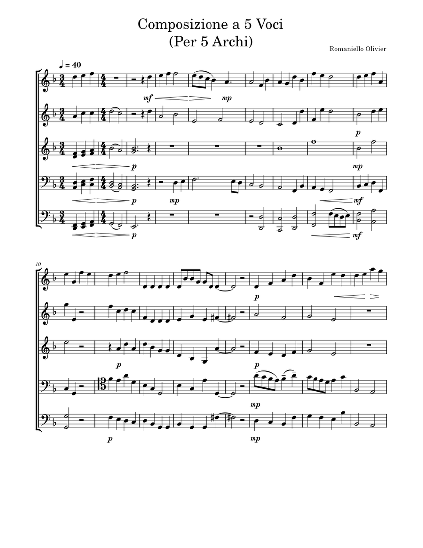 Strumentale a 5 voci Sheet music for Strings group (String Quintet ...