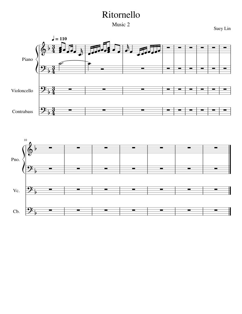 Ritornello Sheet Music for Piano, Contrabass, Cello (Mixed Trio ...