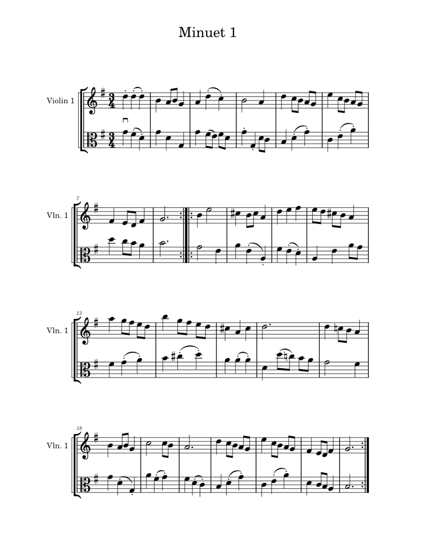 Minuet_1 Sheet music for Violin (String Duet) | Musescore.com
