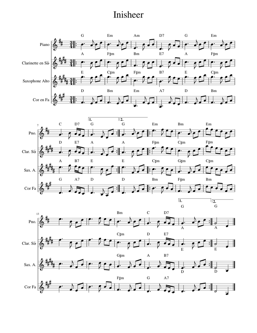 Inisheer - Thomas Walsh Sheet Music for Piano, Clarinet in b-flat ...
